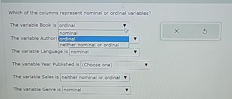 Solved Which Of The Columns Represent Nominal Or Ordinal