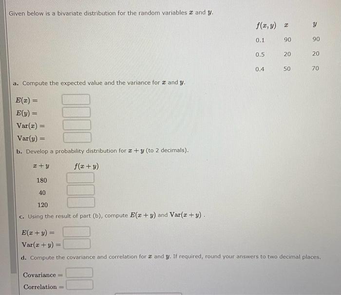Solved Given below is a bivariate distribution for the | Chegg.com