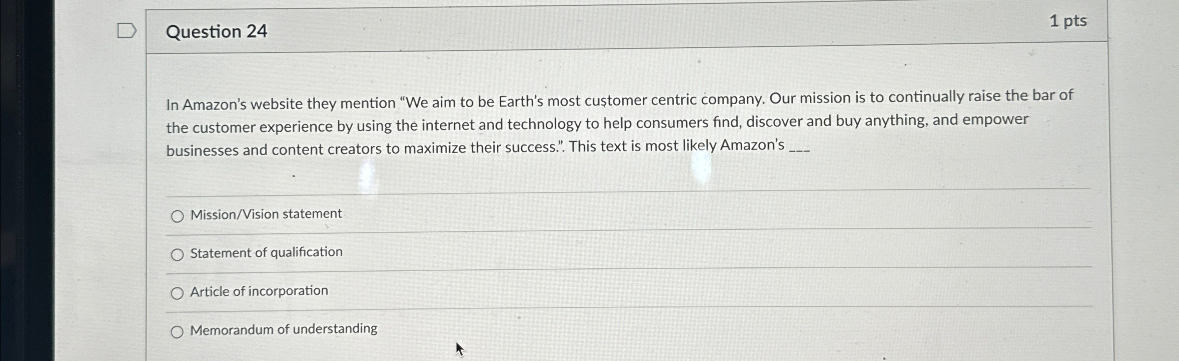 Solved Question 241 ﻿ptsIn Amazon's website they mention "We | Chegg.com