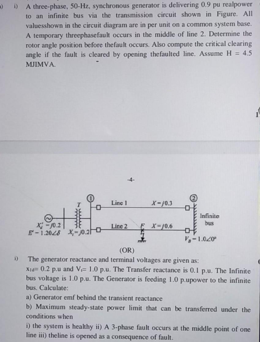 Solved ) :) A three-phase, 50-Hz, synchronous generator is | Chegg.com