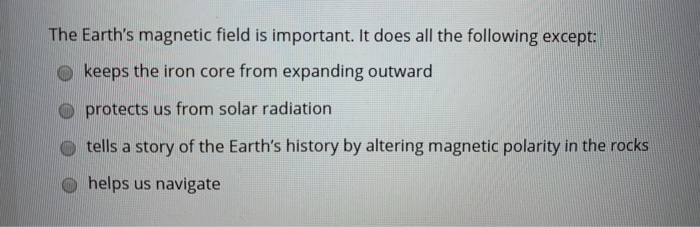 Solved The Earth's magnetic field is important. It does all | Chegg.com