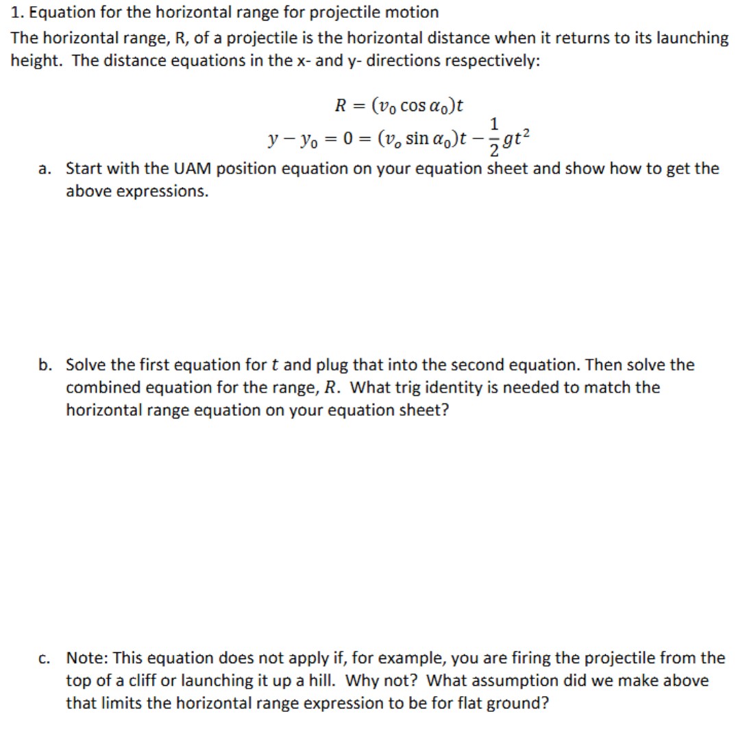 Solved Equation for the horizontal range for projectile | Chegg.com