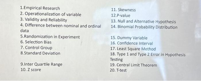 Solved 1.Empirical Research 2. Operationalization of | Chegg.com