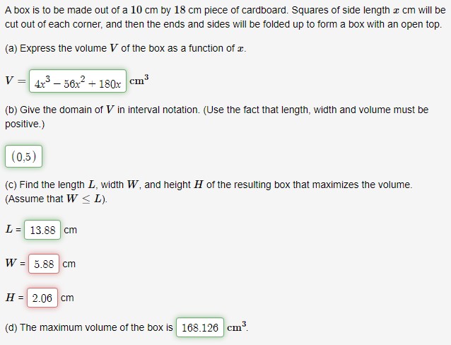 Solved A box is to be made out of a 10cm ﻿by 18cm ﻿piece of | Chegg.com