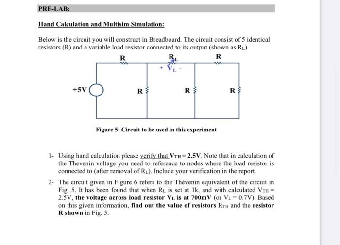 Solved PRE-LAB: Hand Calculation and Multisim Simulation: | Chegg.com