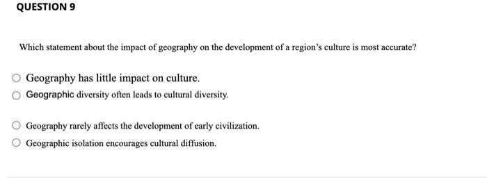 Solved Which statement about the impact of geography on the | Chegg.com