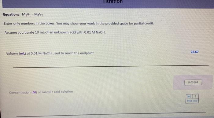 Solved Equations: M1V1=M2V2 Enter only numbers in the boxes. | Chegg.com
