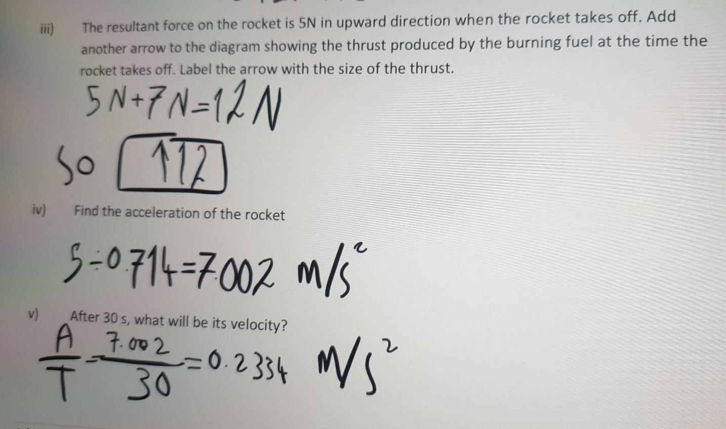Solved The resultant force on the rocket is 5N in upward | Chegg.com