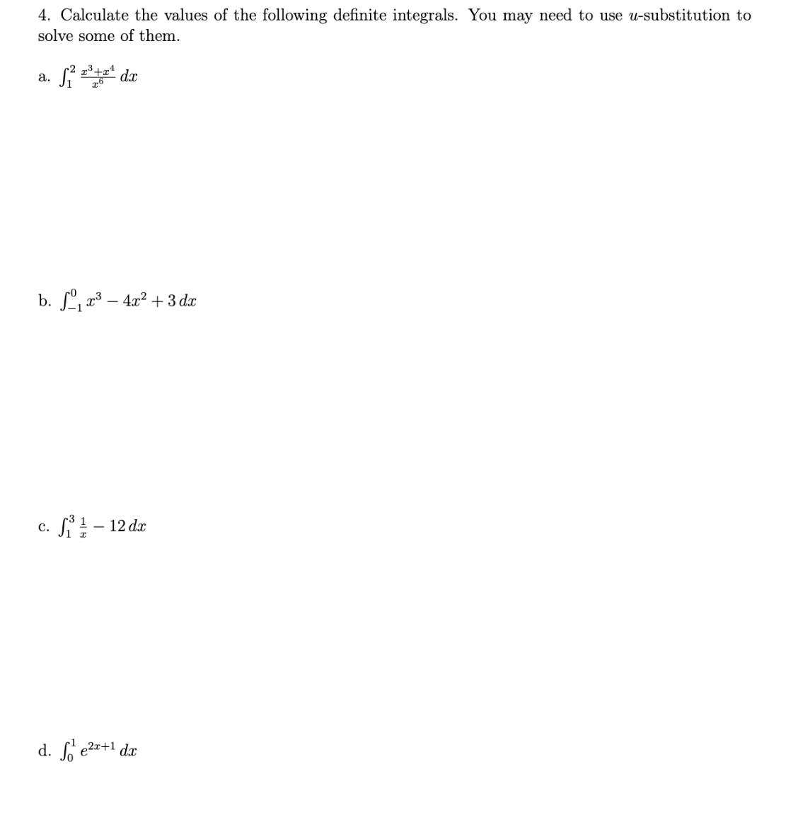 Calculate the values of the following definite | Chegg.com