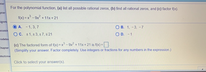 Solved ter For the polynomial function, (a) list all | Chegg.com