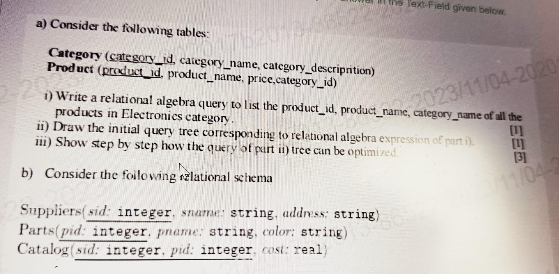 Solved a) Consider the following tables: Category | Chegg.com