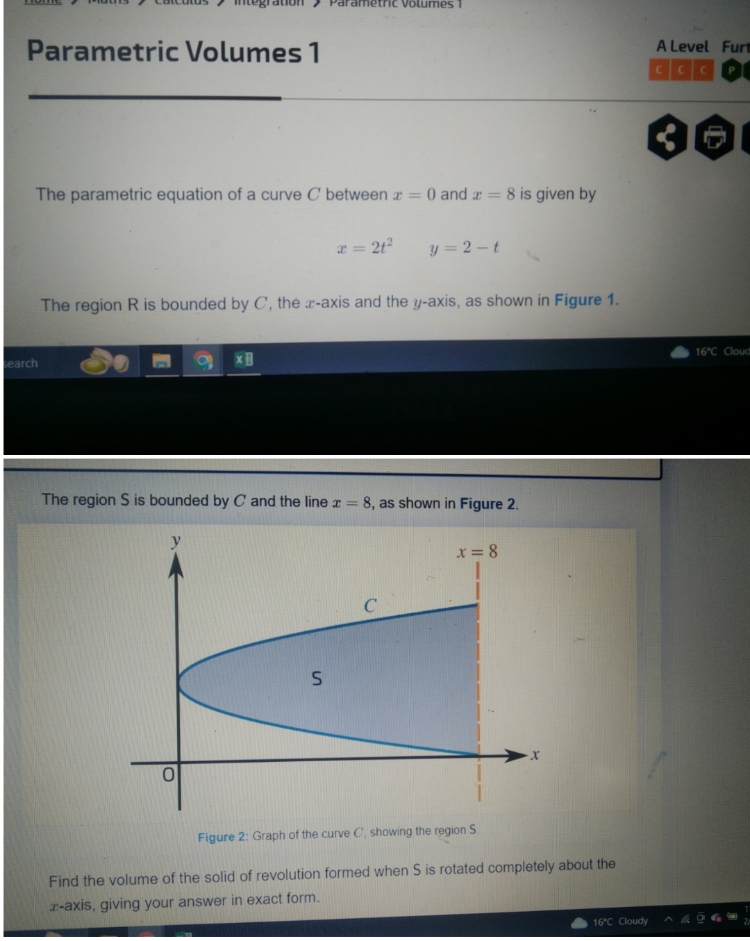 Solved Parametric Volumes 1A Level Furtc8 जThe parametric | Chegg.com