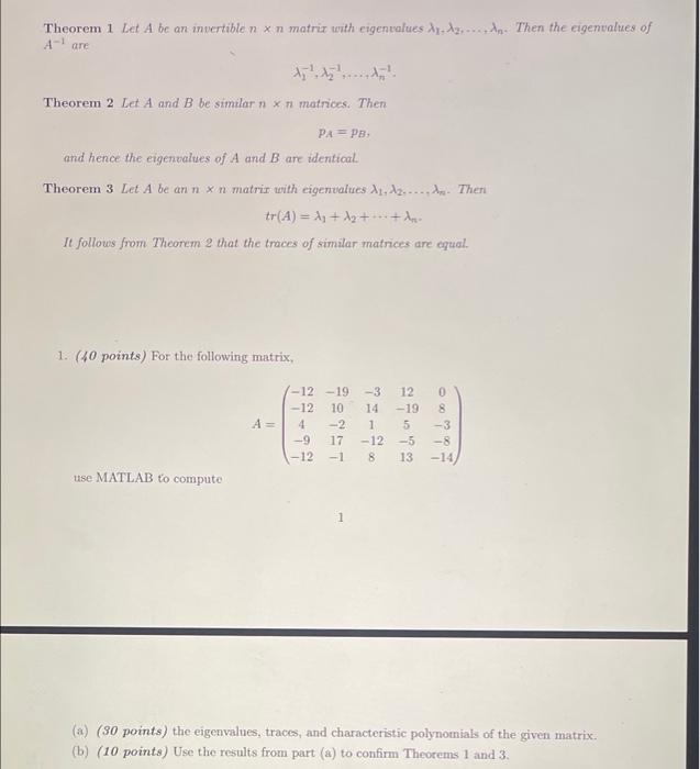 Theorem 1 Let A be an invertible n x n matrix with | Chegg.com