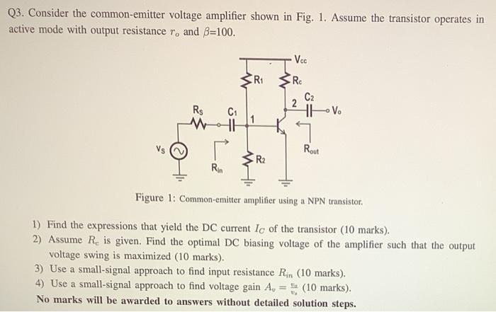 Solved Q3. Consider the common-emitter voltage amplifier | Chegg.com