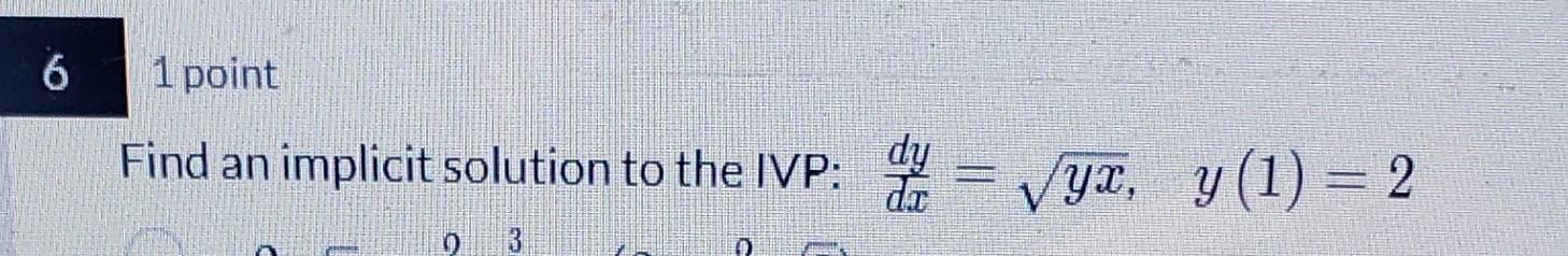 Solved 1 point Find an implicit solution to the IVP: | Chegg.com