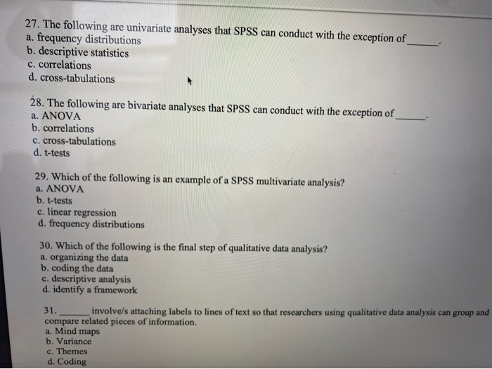 Solved 27 The Following Are Univariate Analyses That Spss