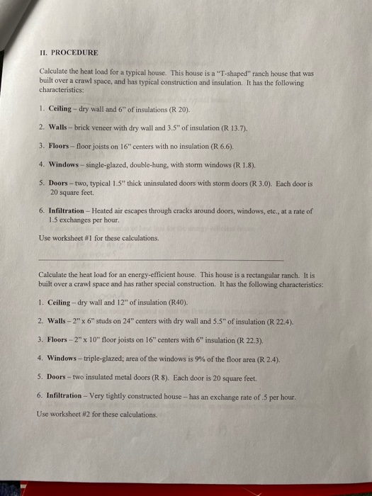 Solved II. PROCEDURE Calculate the heat load for a typical | Chegg.com