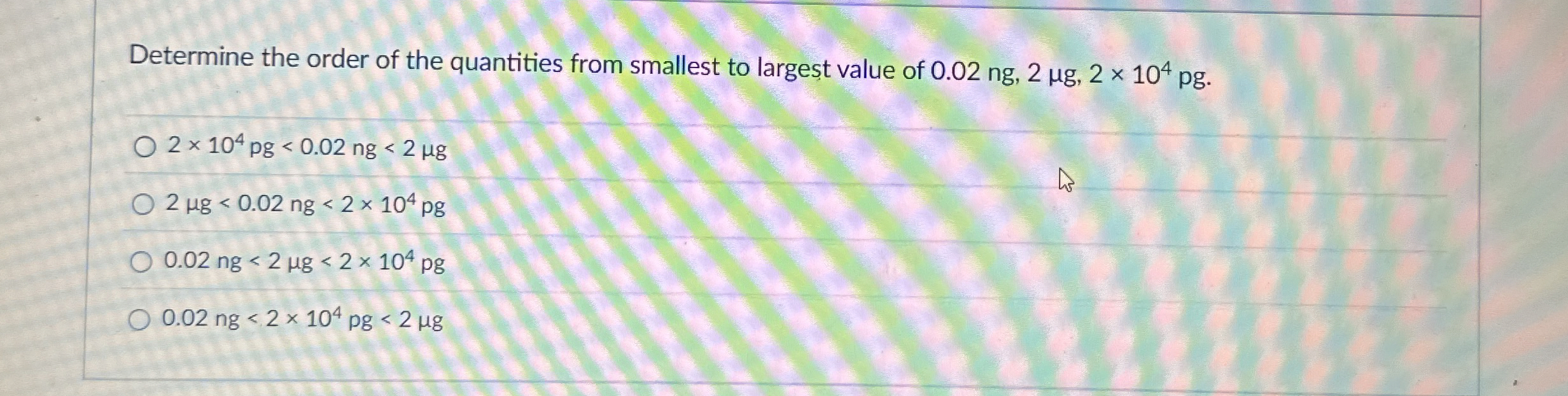 Solved Determine the order of the quantities from smallest | Chegg.com