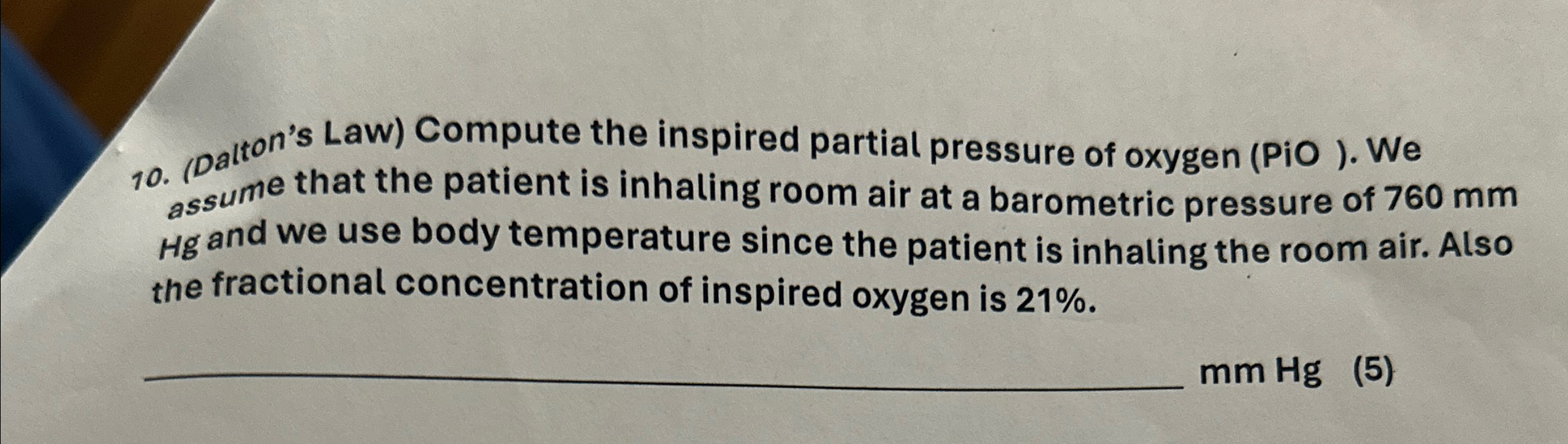 Solved (Dalton's Law) ﻿Compute the inspired partial pressure | Chegg.com