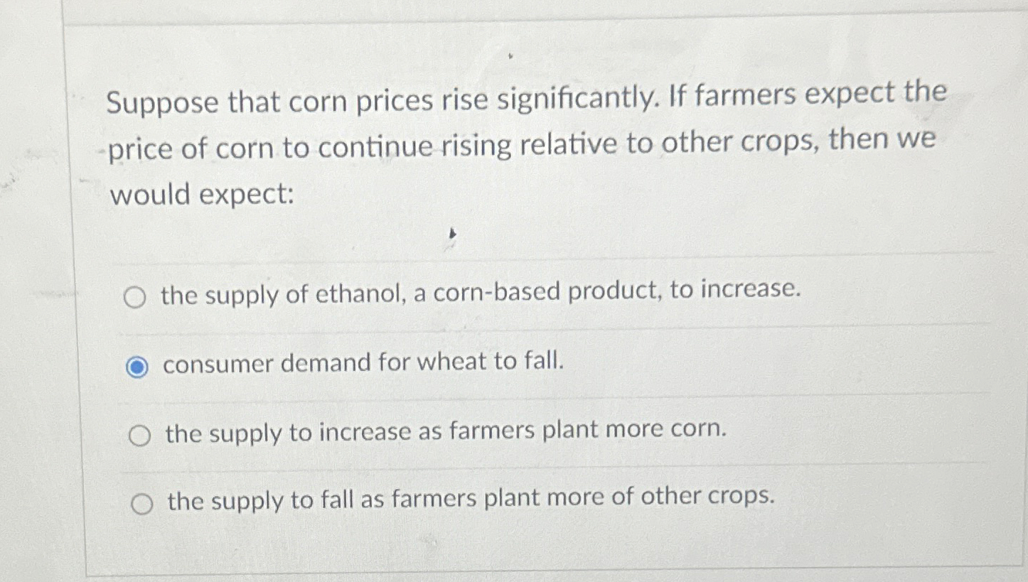 Solved Suppose that corn prices rise significantly. If | Chegg.com