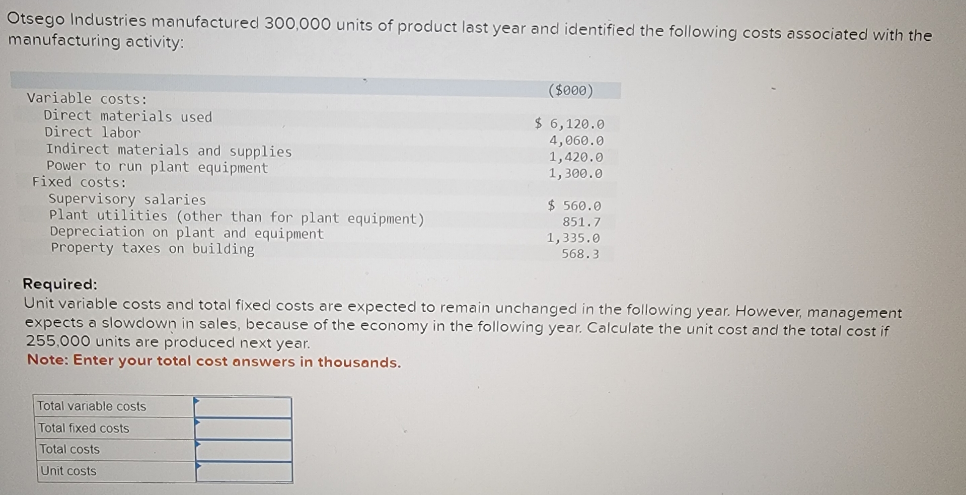 Solved Otsego Industries manufactured 300,000 ﻿units of | Chegg.com