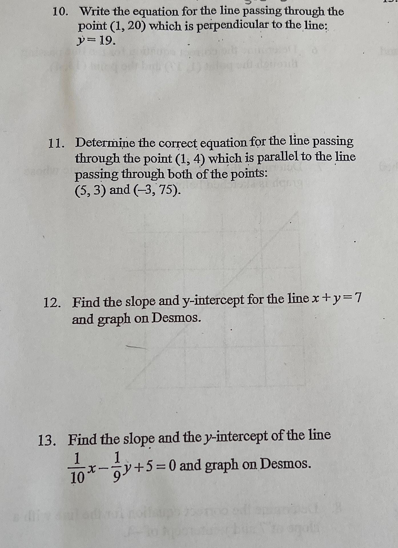Solved Write the equation for the line passing through the | Chegg.com