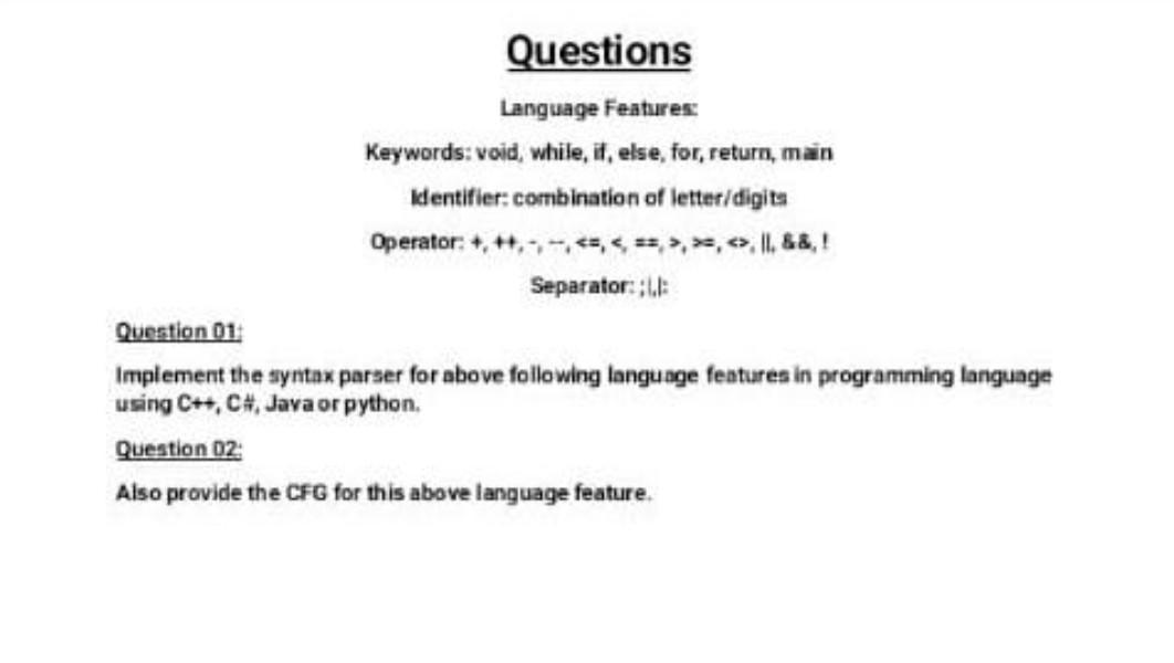 Solved Questions Language Features: Keywords: void, while, | Chegg.com