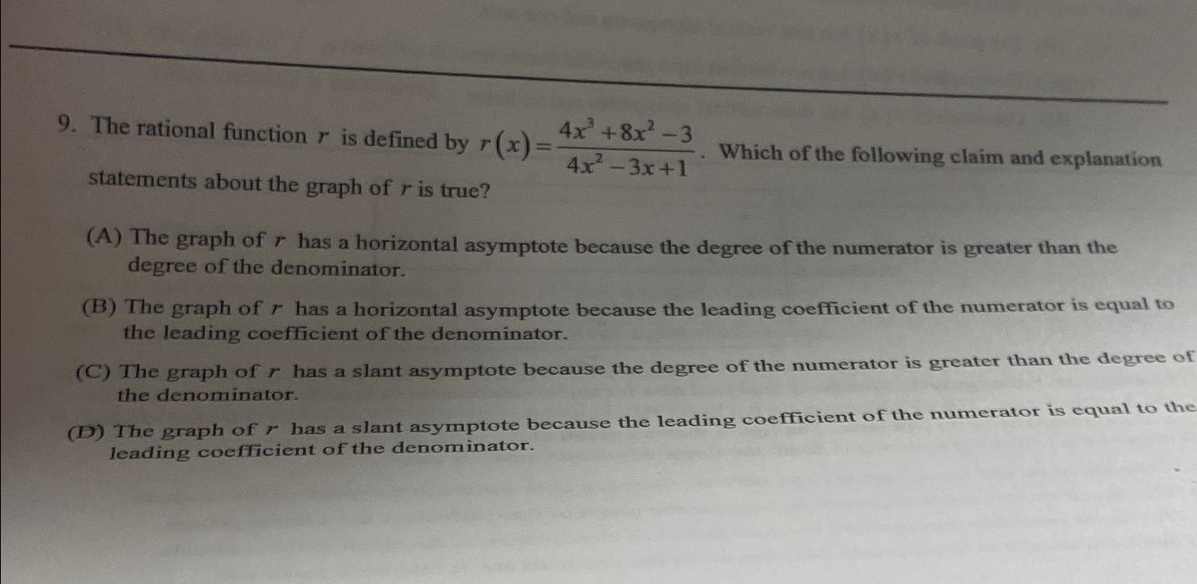 Solved The rational function r ﻿is defined by | Chegg.com