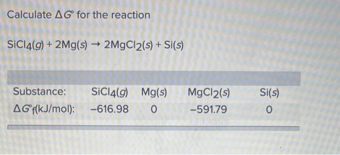 Solved Calculate ΔG∘ for the reaction | Chegg.com