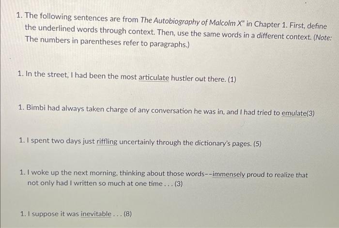 Solved 1. The following sentences are from The Autobiography | Chegg.com
