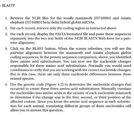 Solved : BLASTP : 1. Retrieve the NCBI files for the woolly | Chegg.com