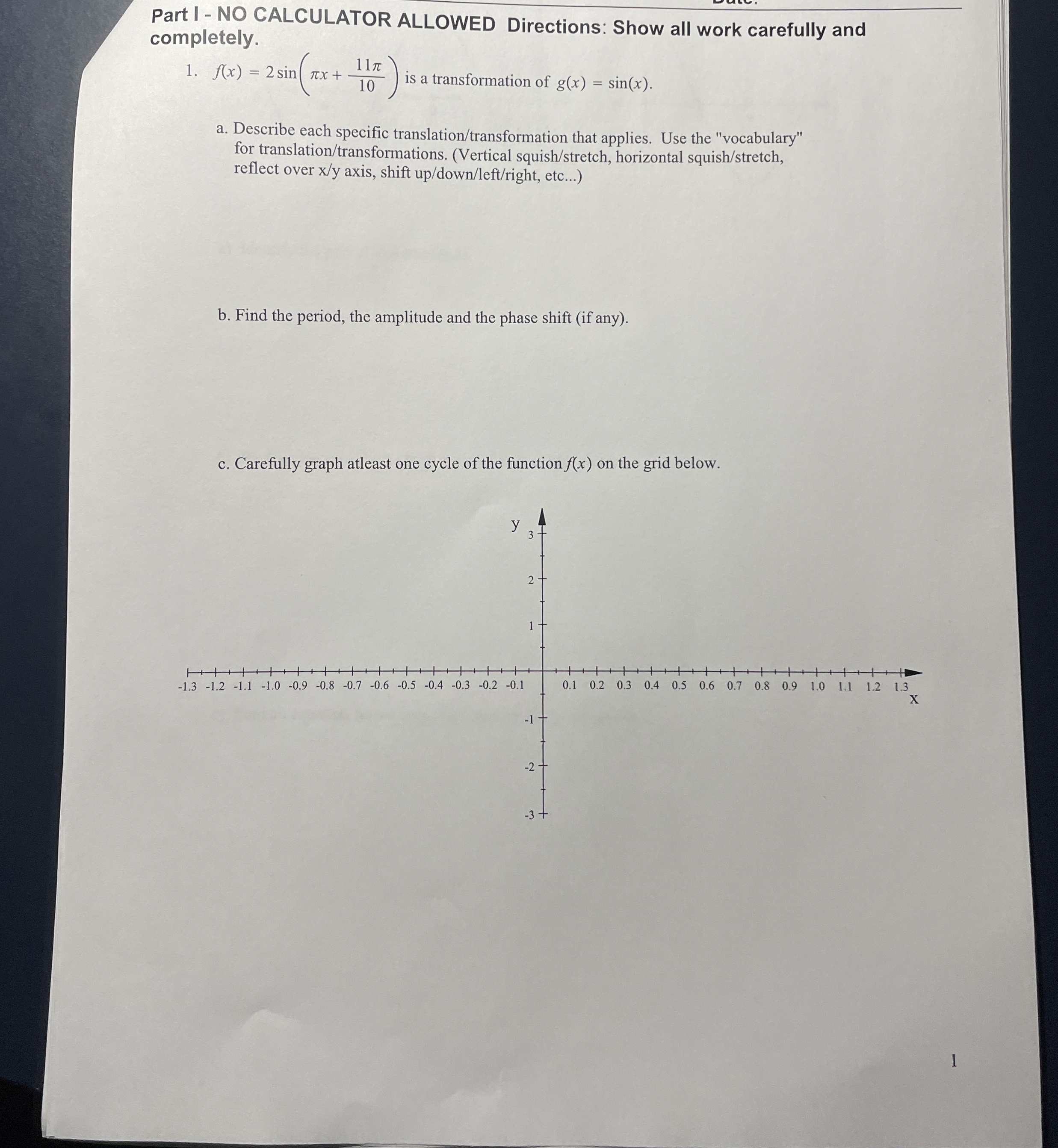 Solved Part I Precalculus - ﻿NO CALCULATOR ALLOWED | Chegg.com
