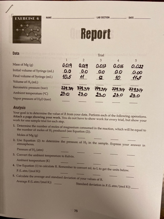 EXERCISE 6 NAME LAB SECTION DATE Report Data 1 2 4 | Chegg.com