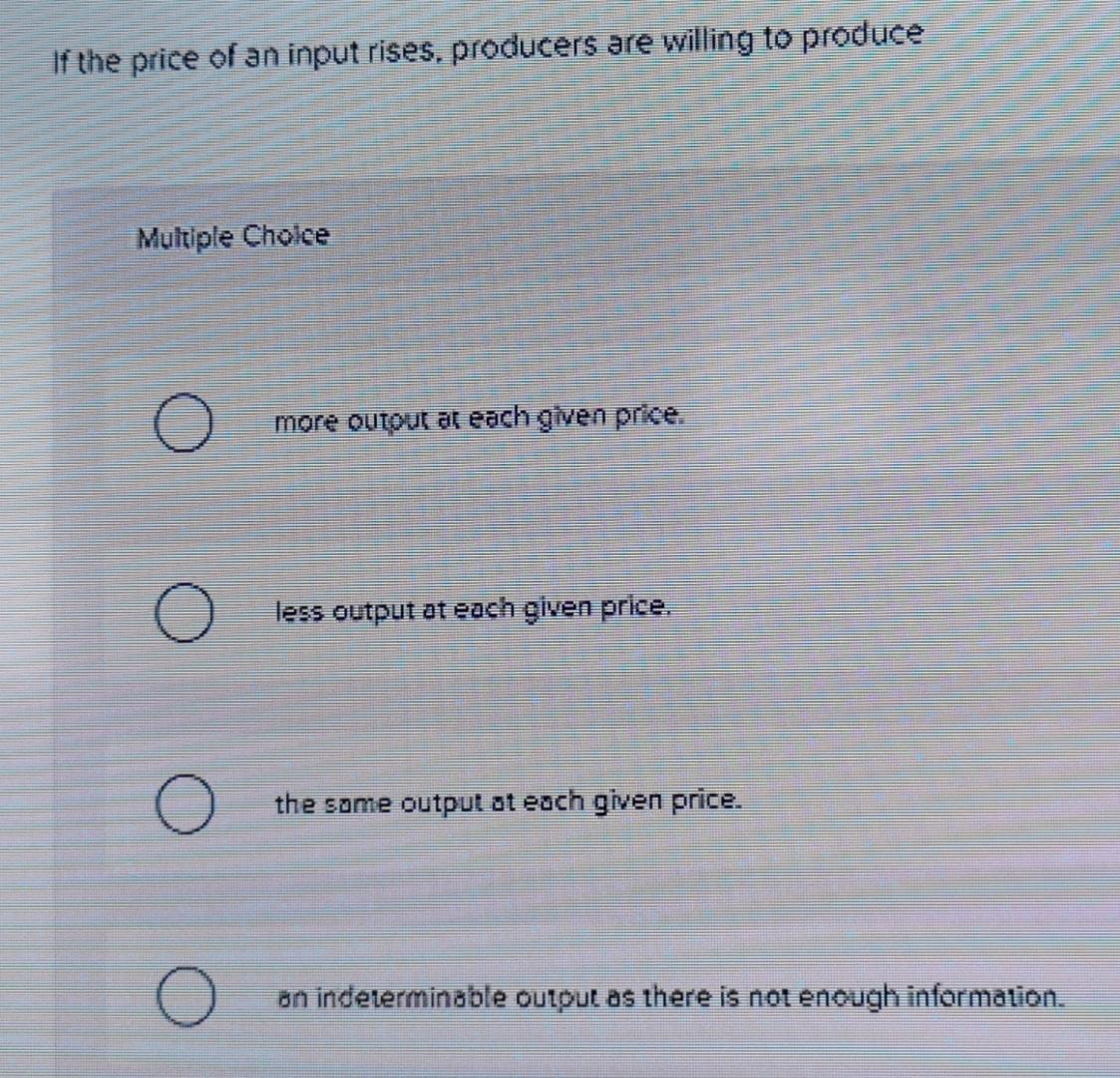 Solved If the price of an input rises, producers are willing | Chegg.com