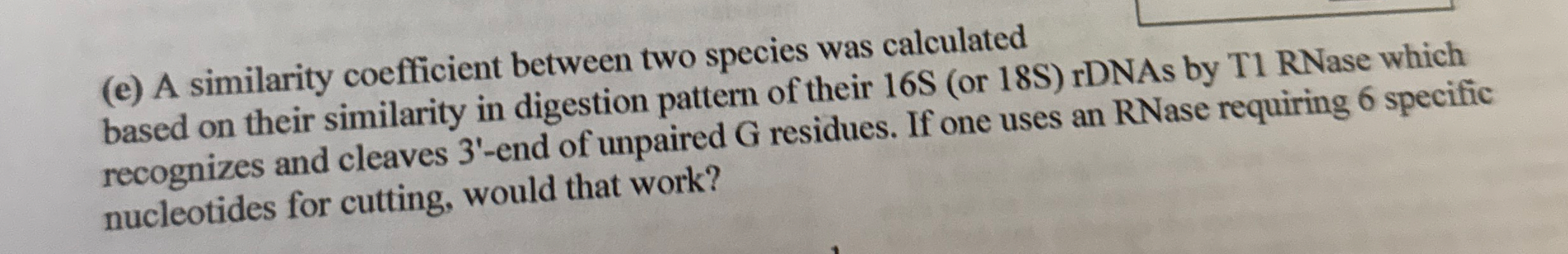Solved (e) ﻿A similarity coefficient between two species was | Chegg.com