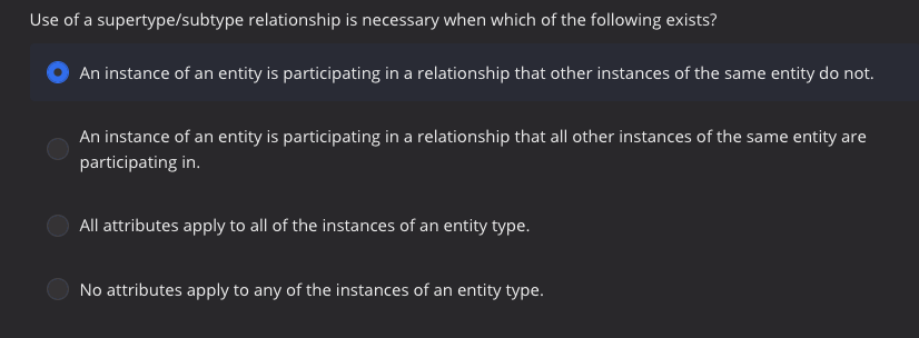 Solved Use of a supertype/subtype relationship is necessary | Chegg.com