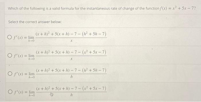 Solved Which of the following is a valid formula for the | Chegg.com