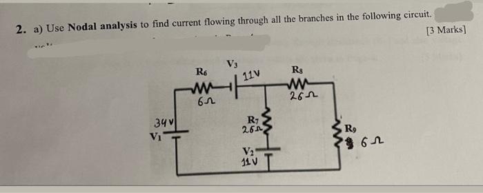 Solved 2. a) Use Nodal analysis to find current flowing | Chegg.com