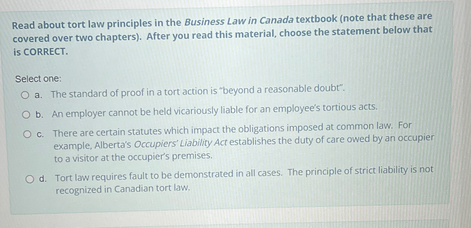 Solved Read about tort law principles in the Business Law in | Chegg.com