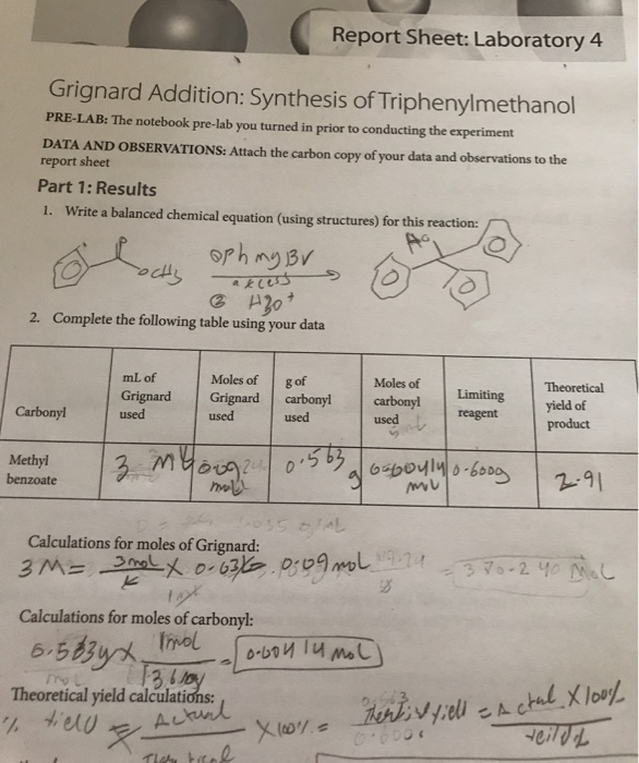 Solved Report Sheet: Laboratory 4 Grignard Addition: | Chegg.com