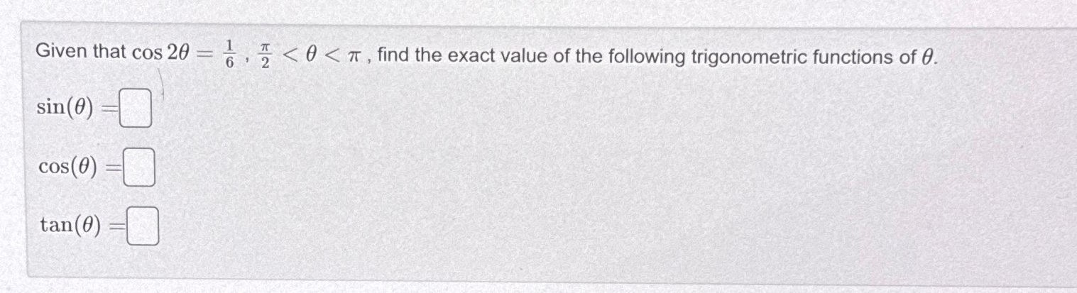 Solved Given that cos2θ=16,π2