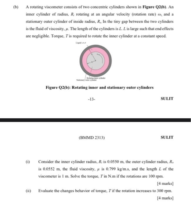 Solved (b) ( A rotating viscometer consists of two | Chegg.com