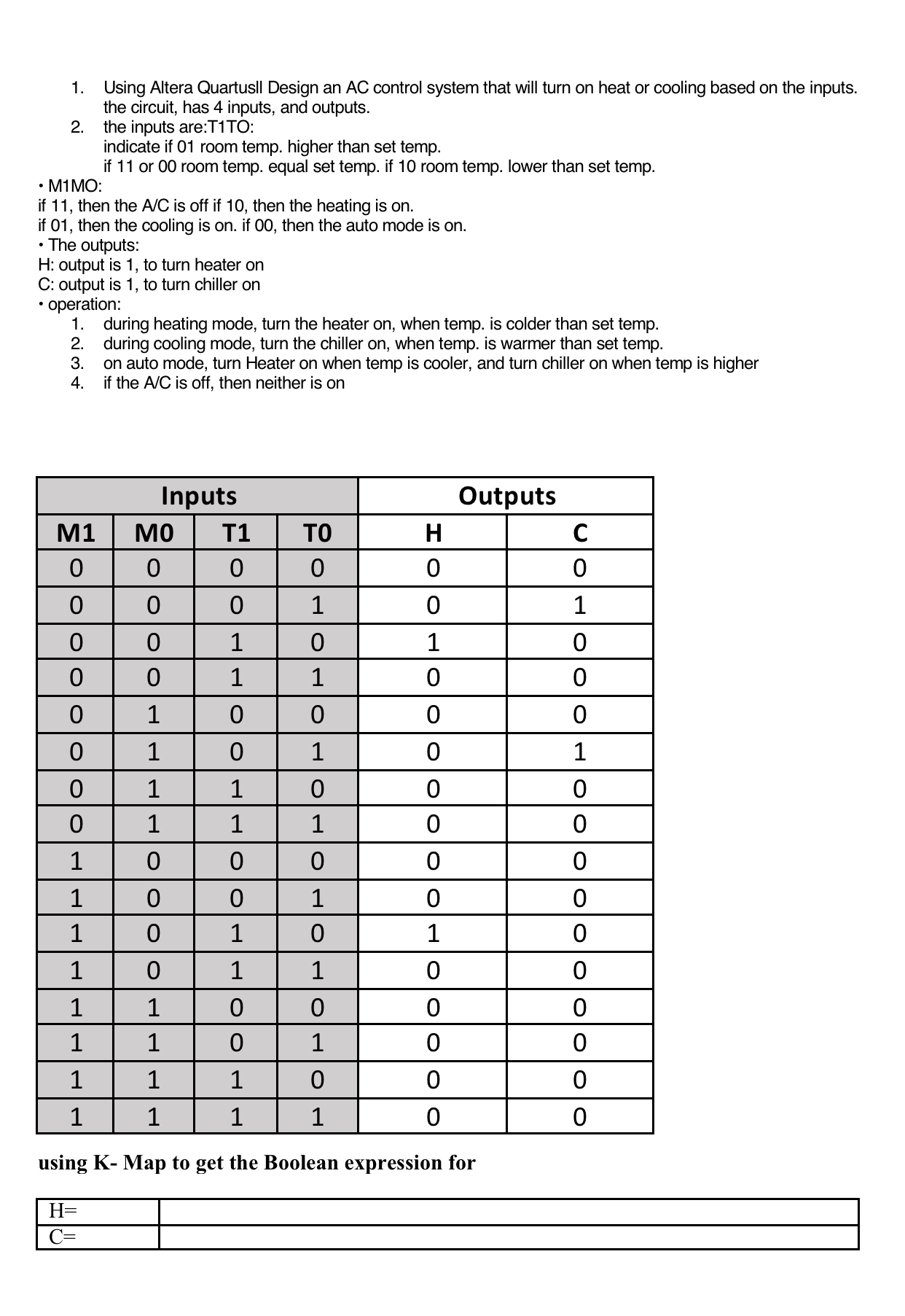 Solved Using Altera Quartusll Design an AC control system | Chegg.com