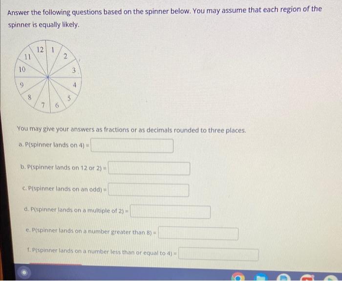 Solved Answer the following questions based on the spinner | Chegg.com