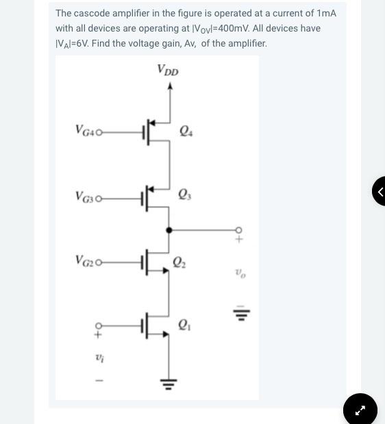 Solved The cascode amplifier in the figure is operated at a | Chegg.com