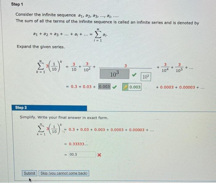 Solved Step 1 Consider the infinite sequence ai, az, a3, | Chegg.com