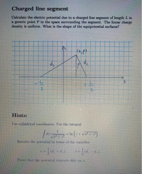 Solved Charged line segment Calculate the electric potential | Chegg.com