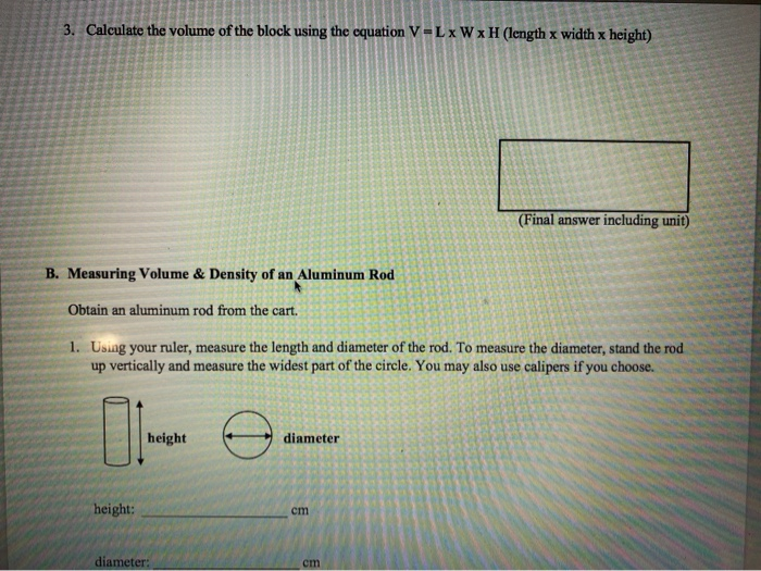 3. Calculate the volume of the block using the | Chegg.com