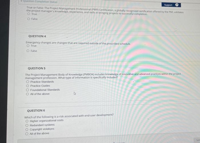 Solved True or False: The Project Managernent Professional | Chegg.com