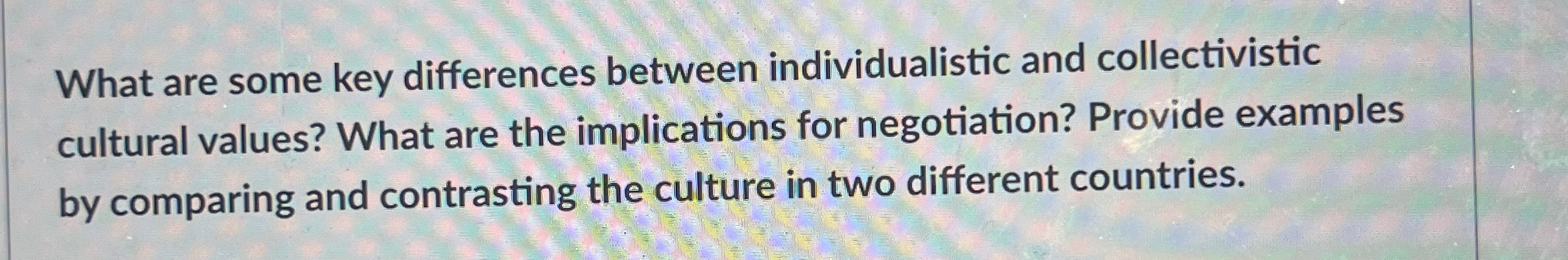 Solved What are some key differences between individualistic | Chegg.com